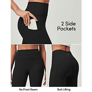 IUGA Compression Leggings for Women Tummy Control No Front Seam Leggings with Pockets High Waisted Workout Yoga Pants Black