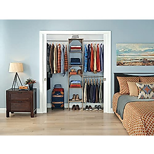 ClosetMaid SuiteSymphony Wood Closet Organizer Starter Kit with Tower and 3 Hang Rods Shelves, Adjustable, Fits Spaces 4 – 9 ft. Wide, Natural Gray, 16"
