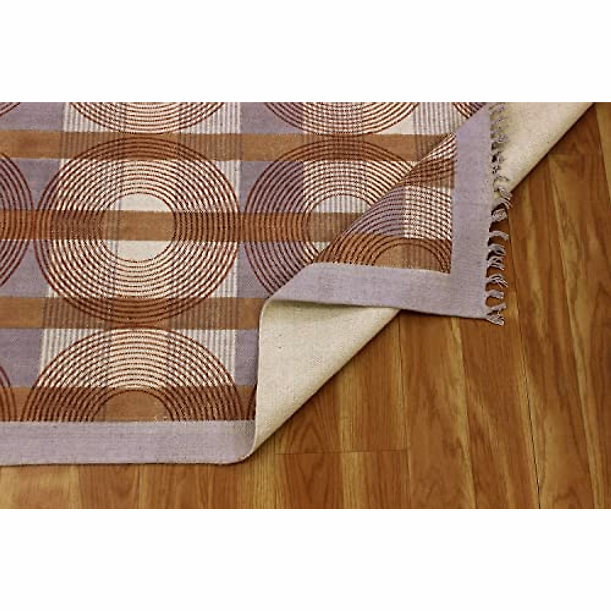 Casavani Hand Block Printed Rug Geometric Violet Tassel Rug Boho Area Rug Easy Care Washable Rugs for Doormat Entryway Living Room Bedroom Hallway Balcony 3x20 Feet Runner