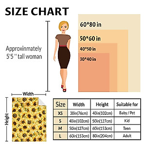 Sunflower Blanket Gift - 40 x 50 Inches Nice Sunflower Print Throw Blanket for Women & Girls - Yellow Soft Fuzzy Blankets for Bed, Couch & Travel