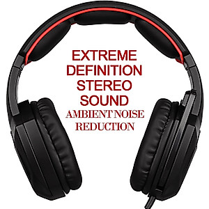 SADES 3.5mm Stereo Surround Sound Gaming Headset with Mic, Noise Cancelling & Led Light & Volume Control Over Ear Gamer Headphones, Red Headset for PC MAC Laptop Computer Games