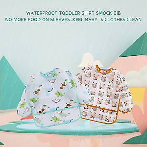 HaimoBurg 4 Pcs Long Sleeved Baby Infant Toddler Bibs Sleeved Bibs 8-36 Months