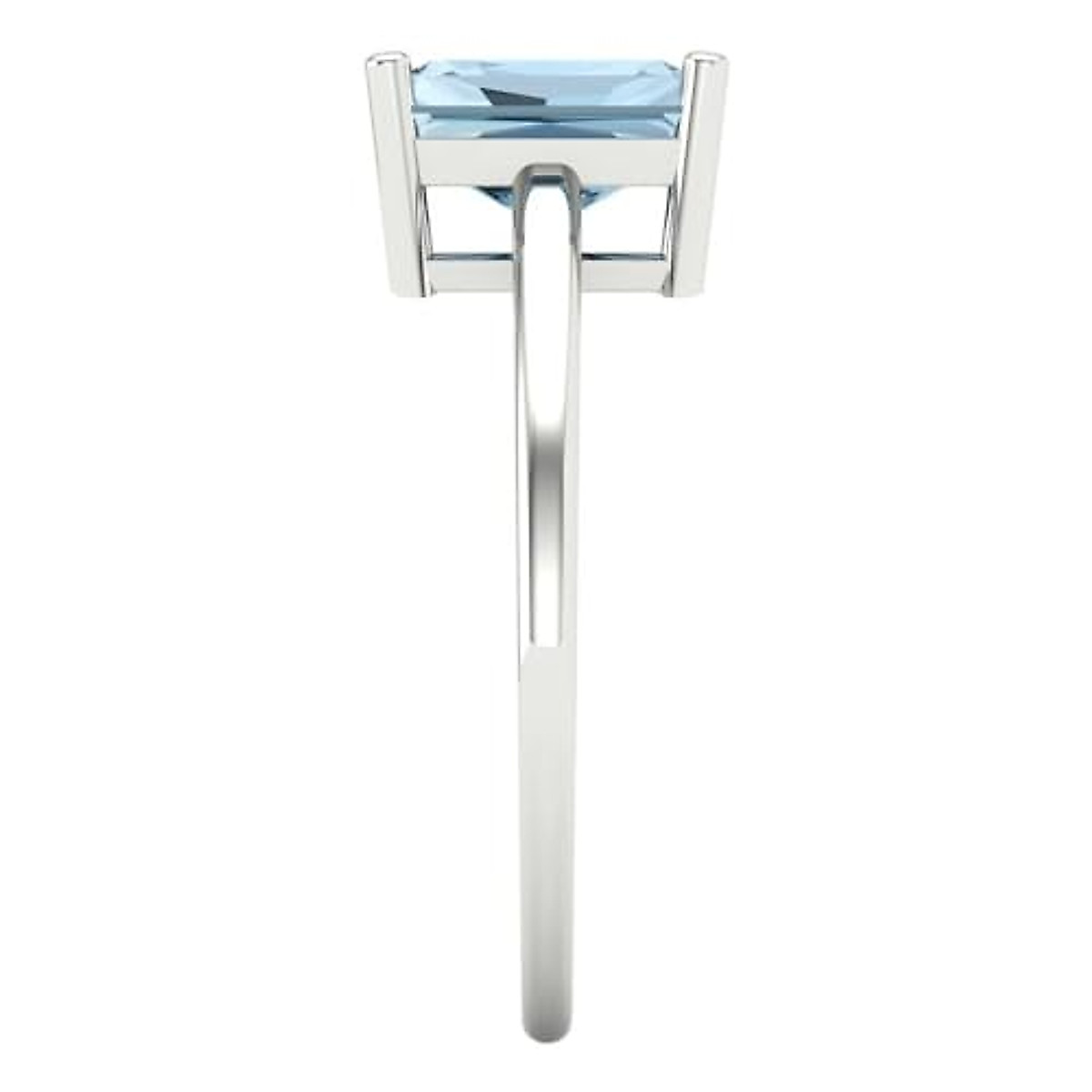 Clara Pucci 2.1 ct Emerald Cut Custom Engraving Aquamarine 4-Prong Classic Designer Solitaire Statement Ring 18K White Gold Size 7