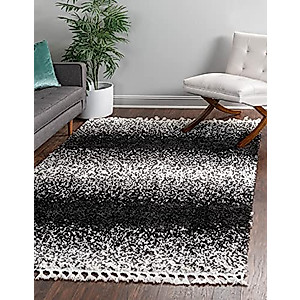Unique Loom Hygge Shag Collection Area Rug - Gradient (9' x 12' Rectangle, Black and White)
