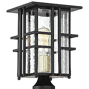 Possini Euro Design Arley Modern Outdoor Post Light Fixture Black Geometric Frame 13 3/4" Seedy Glass for Exterior Barn Deck House Porch Yard Patio Outside Garage Front Door Garden Home Roof Lawn