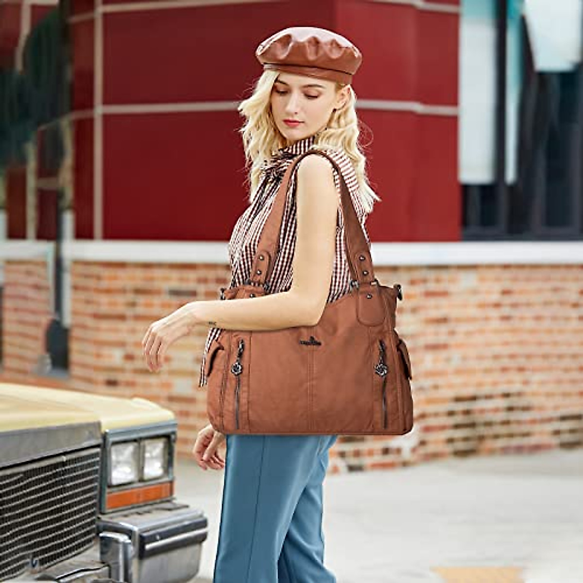 Women Shoulder Handbag Purse Top-Handle Hobo Roomy Casua Ladies' Shoulder Bag Fashion PU Tote Satchel Bag for Women (AK-#1193-2#6802#173BROWN)
