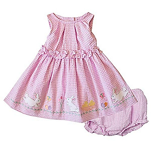 Good Lad Newborn/Infant Girls Pink Seersucker Dress with Bunny Appliques (12M)