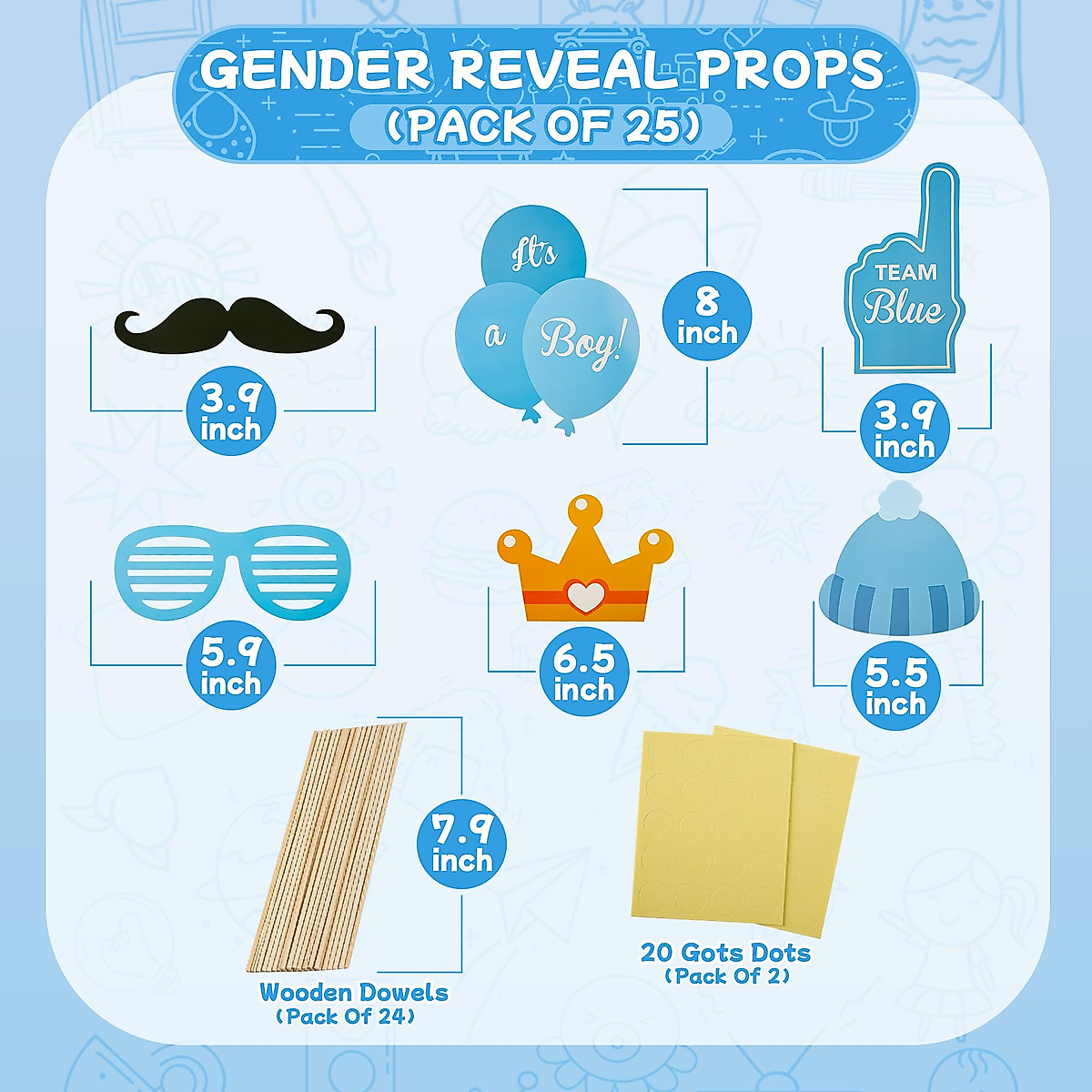 LASLU It's A Boy Baby Shower Party Photo Booth Props Kits on Sticks Set of 25pcs