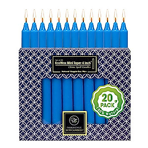 Organic CocoSoy Candles, Set of 20 Blue Mini Tapered Candles, Premium Coconut Soy Wax Botanical Candles, 4 inch Tall Chime Candles for Spell, Prayer, Meditation, Birthdate, Party Candles…