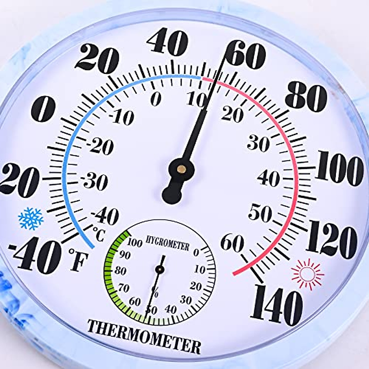 Indoor Outdoor Thermometer Hygrometer - 10'' Indoor Outdoor Thermometer Wireless, Wall Thermometer Hygrometer Analog, Battery Free Outdoor Thermometer Large Numbers, Decorative Room Thermometer Indoor