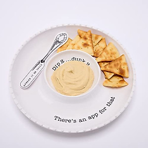 Mud Pie Melamine Tray and Dip Set, White, 9.5" dia | spreader 6"