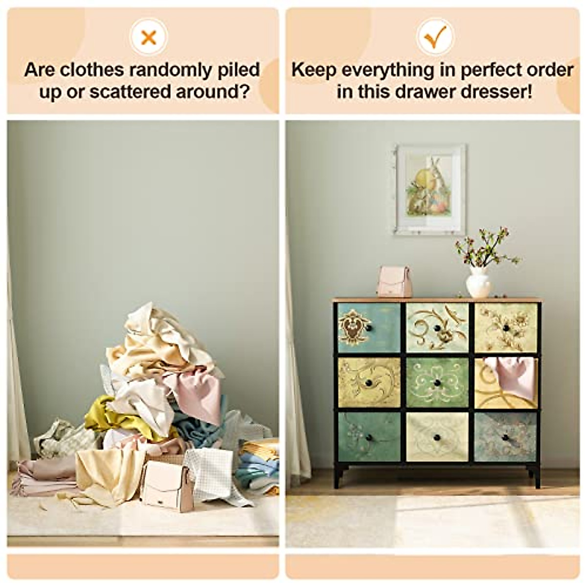 AOPSEN Tall 8 Drawer Dresser and 9 Drawer Dresser for Bedroom Set