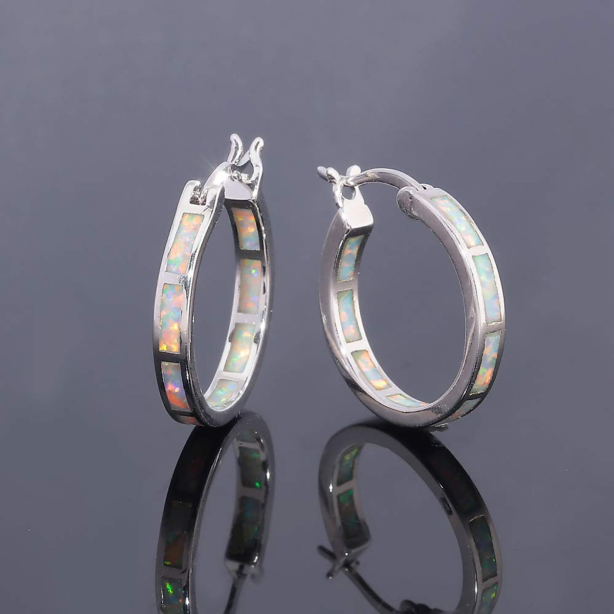 CiNily Sterling Silver Plated Hoop Earrings,Opal Small Hoop Earrings for Women Hypoallergenic Jewelry Ladies Gemstone Earrings