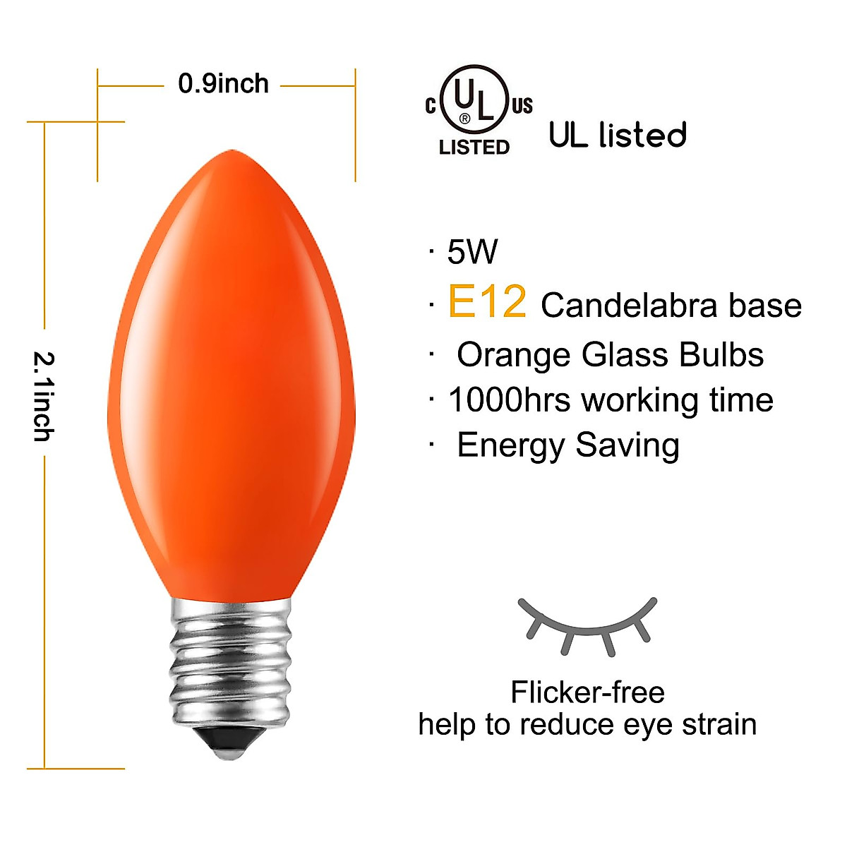 25 Pack C7 Replacement Lights Bulbs, C7 Shatterproof C7 Replacement Lights for Halloween String Lights Orange