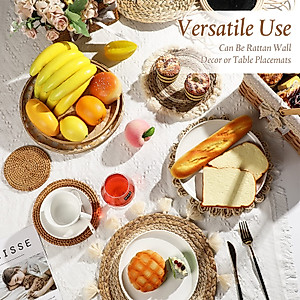 Set of 9 Wall Basket Decor Boho Wall Hanging Decor Rattan Wall Decor Flat Round Wicker Mirror Woven Macrame Tassels Tapestry Bamboo Wall Basket Handmade Serving Tray Art for Room Bedroom Living Room