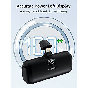 Taegila Small Portable Charger iPhone 5000mAh with Built in Cable, MFi Certified Compact Power Bank with LCD Display & LED Light for All iPhone Series 14/13/12/11/XR/X/SE/8/7/6 Pro Max(Black)