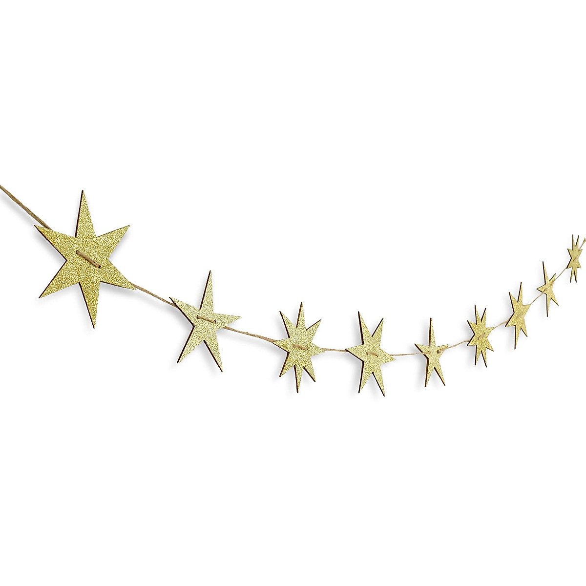 Whaline Star Banner with String Wooden Glitter Star Banner Pre-Assembled Gold Star Hanging Bunting for Christmas Garland Gold Wedding Baby Shower Birthday Party Decorations