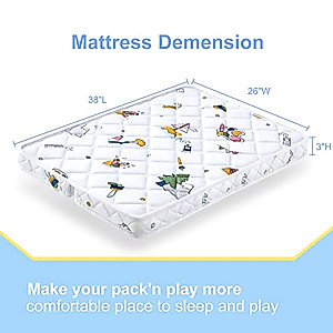 Foldable Pack and Play Mattress Topper Fits for Graco & Baby Trend &Pamo Babe Playard, Comfort and Breathable Pack N Play Mattresses Pad, Firmness Playard Mattress ，Premium Foam Playpen Mattresses
