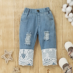Tikoubabe Baby Girl Clothes Toddler Outfit Infant White Lace Romper Long Sleeve + Jeans Pants Clothing Set 3-6 Months 70cm