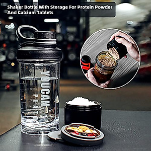 21oz Protein Shaker Bottle with Powder Storage Container-Shaker Cups for Protein Shakes-pre workout bottle-Mixer Cup-Gym Sport Water Bottle -Made with Tritan BPA Free,with Wire Whisk Balls (Black)