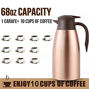 68oz Coffee Carafe Airpot Insulated Coffee Thermos Urn Stainless Steel Vacuum Thermal Pot Flask for Coffee, Hot Water, Tea, Hot Beverage - Keep 12 Hours Hot, 24 Hours Cold -Gold
