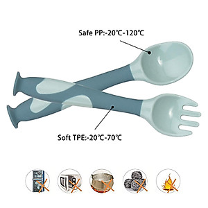 Qshare Baby Utensils Spoons with Travel Safe Case, Toddlers Feeding Training Spoon with Easy Grip and Bendable Function, Perfect Self Feeding Learning Spoons (SuctionBlue/Pink)