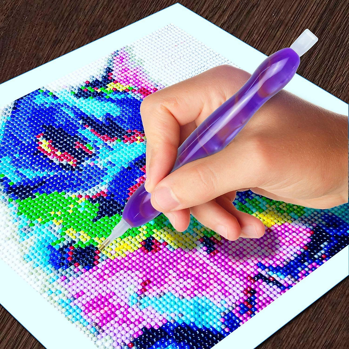 Diamond Painting Pen, Diamond Painting Accessories Tools Pen with Wax and Tips, Ergonomic Diamond Art Drill Pen, Comfort Grip and Faster Drilling (Purple)