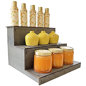 Versatile 3-Tier Wooden Portable Display Stand | Ideal for Craft Shows, Farmers Markets, and Tradeshows | Easy Assembly | Bottles, Soap, CBD, Jewelry, Cups, Tumblers, and Coasters (Black, STRAIGHT)…