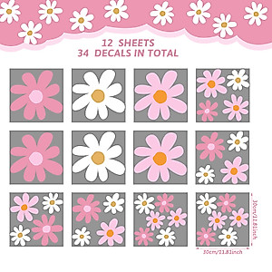 TaoBary 12 Sheets Daisy Wall Decals Flower Wall Stickers Large Daisy Wall Stickers Daisy Decals for Wall Peel and Stick for Nursery Bedroom Living Room Wall Decor (Vibrant Style)