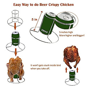 KAMaster Beer Can Chicken Holder for Grill and Smoker,More Higher to Holder - Beercan Chicken Rack Stainless Steel BBQ Roaster Rack for Grill Accessories Turkey Fryer Base Oven Rib Racks for Smoking