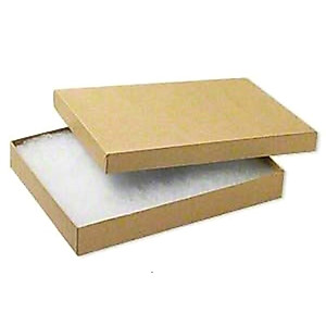 6 Pack Cotton Filled Brown Color Paper Cardboard Jewelry Necklace Bracelets Watch Gift and Retail Boxes Size 7 1/8" x 5 1/8" x 1 1/8" Inch - by R J Displays (Brown Kraft)