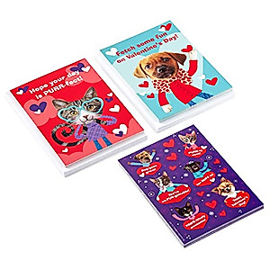 Hallmark Kids Valentines Day Cards and Stickers Assortment, Puppies and Kittens (24 Cards with Envelopes)