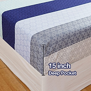 JSD Striped Sheet Set Full Size, 4 Piece Soft Printed Microfiber Sheet Set Extra Deep Pocket