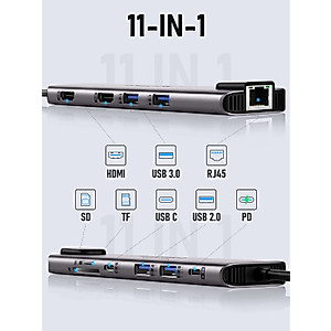 Lemorele 11 in 1 USB C Laptop Docking Station Dual Monitor Hub Adapter w/ 2 HDMI 4K, 100W PD, Ethernet, SD/TF, 2 USB 3.0, 2 USB 2.0, USB C 3.0 Data, for Dell HP Lenovo Surface Typc C Laptop