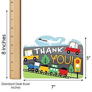 Big Dot of Happiness Cars, Trains, and Airplanes - Shaped Thank You Cards - Transportation Birthday Party Thank You Note Cards with Envelopes - Set of 12
