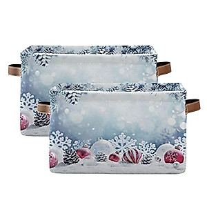 Kigai Collapsible Storage Basket with Handles, Christmas Snowflask Canvas Fabric Storage Bins Toys Clothes Organizer for Bedroom, Nursery, Shelves, Closets (1PACK)