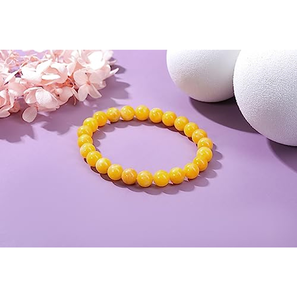 Jovivi Natural Citrine Bracelet - Semi Precious Round Stone Beads Stretch Bracelet - 8mm Handmade Gemstone Beaded Healing Crystals Bracelet for Women Men 6.5"