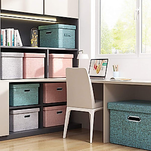 HUATK 4 Pack Decorative Storage Boxes with Lids Storage Baskets for Shelves, Closet organization Bins for Office, Bedroom, Closet, Toys (Teal)