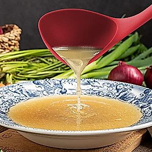 Zulay Soup Ladle Spoon with Comfortable Grip - Cooking and Serving Spoon for Soup, Chili, Gravy, Salad Dressing and Pancake Batter - Large Nylon Scoop & Soup Ladle Great for Canning and Pouring - Red