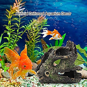 Tiiyee Aquarium Hollow Tree Trunk Ornament, Fish Decor with Moss Artificial Driftwood Polyresin Hideout Decoration Ornament for Fish Tank and Landscape Resin Log Hideaway(ST 004C)