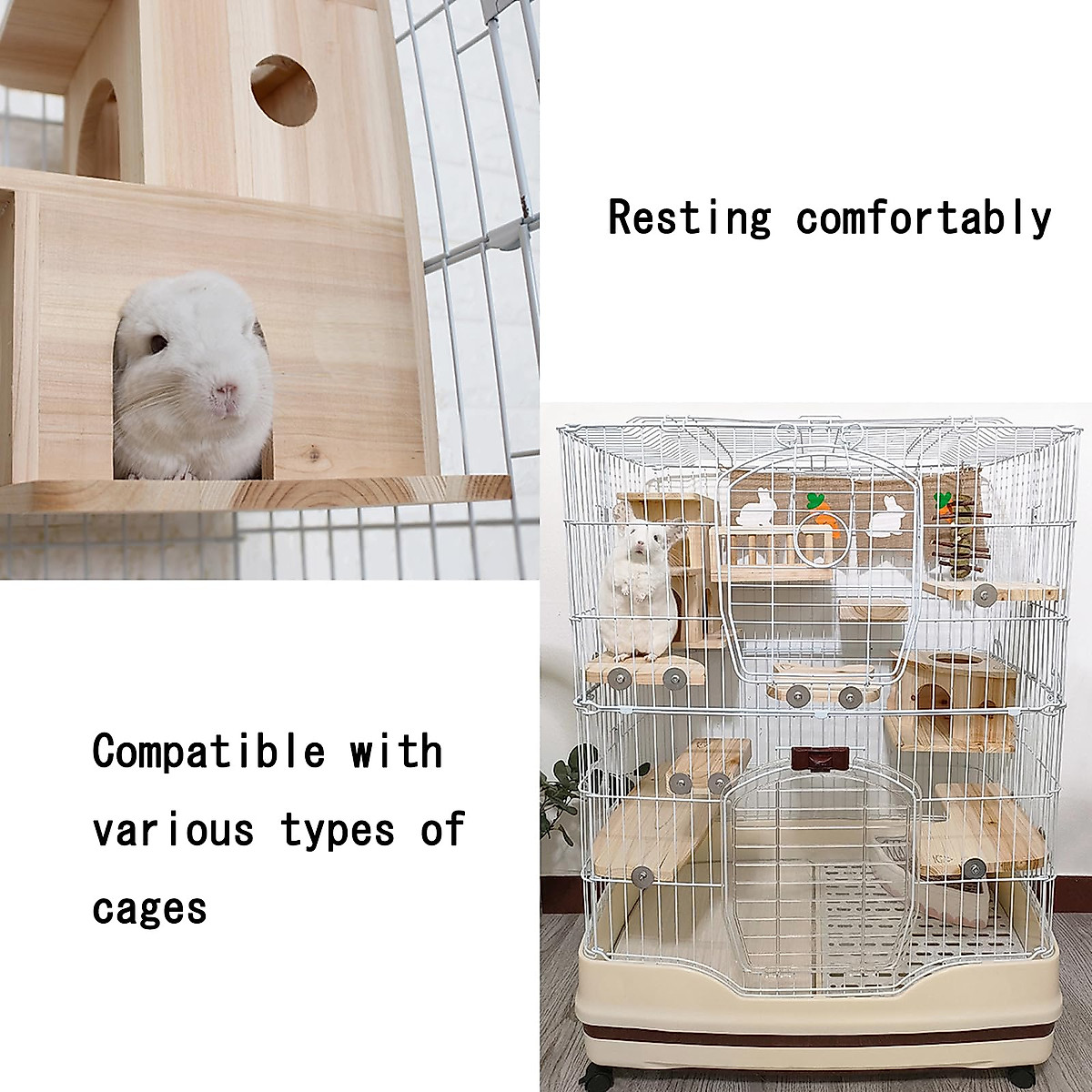 Chinchilla House Pet House Chinchilla Hideout Natural Wooden No Paint Wooden peg Safe Durable Teeth Grinding (TWOSTORY)