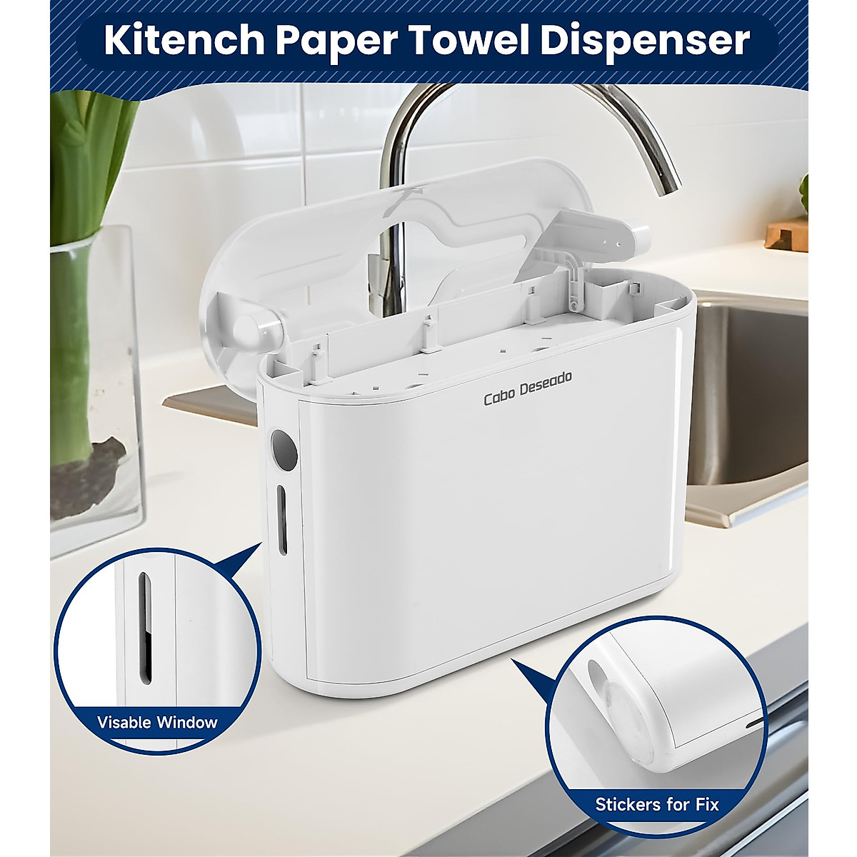 Cabo Deseado Countertop Paper Towel Dispenser Multifold Trifold C fold- Bathroom Commercial Hand Paper Towel Dispenser Holder for Kitchen Bathroom Toilet Hotel, 200 Sheets Refill Reminder