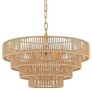 ELYCCUPA 6-Lights Hand-Woven Rattan Pendant Light 4 Round Transitional Minimalist Boho Large Pendant Light for Kitchen Island Dining Room Living Room Hallway, Dia 20 Inch, UL Listed