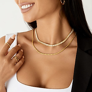 KissYan Gold Tennis Necklace for Women, 14K Gold Plated Cubic Zirconia Baguette Tennis Chain Paperclip Link Cuban Choker Dainty Jewelry Gifts(White)