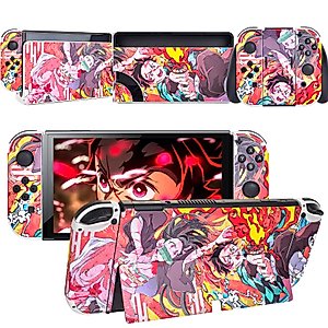 DLseego Switch OLED Skin Wrap Decal Anime Cool Sticker Full Protective Scratch Resistant Vinyl Cover for New Switch Model Game Console Joy Con - Red