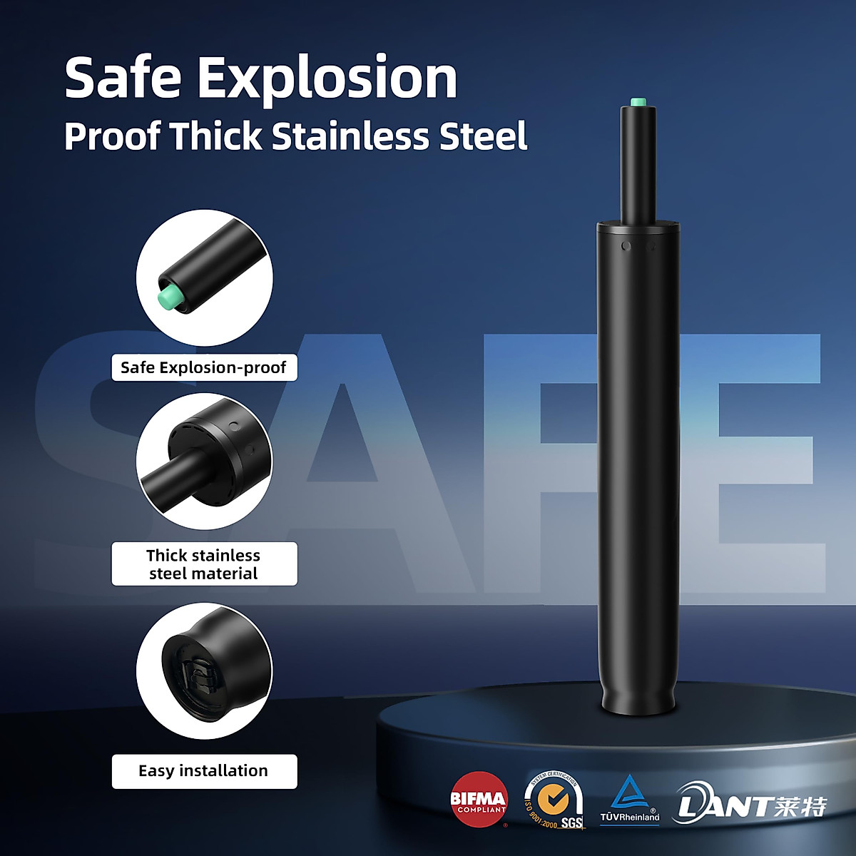 MASTERY MART Office Chair Gas Lift Cylinder Replacement, Hydraulic Pneumatic Shock Piston, Heavy Duty 450LBs/ 204KGs, Universal Size Fits Most Office Chair, 4'' Travel Length, Class 4 (Matte Black)