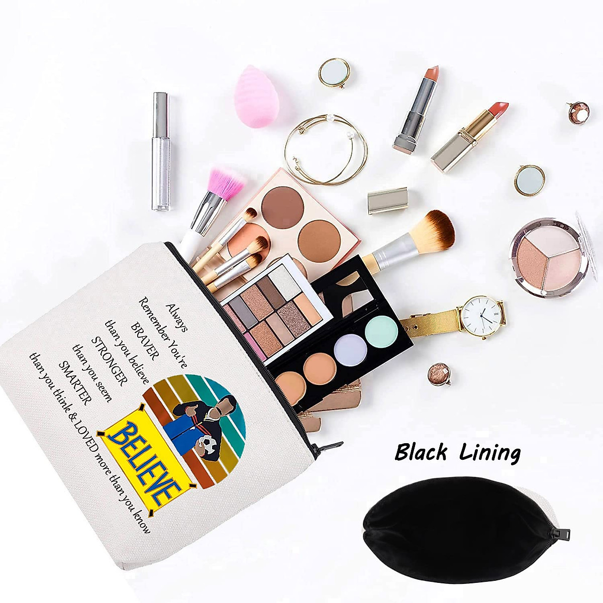 LEVLO Believe Ted Fans Cosmetic Make Up Bag Ted TV Show Inspired Gift You Are Braver Stronger Smarter Than You Think Ted Zipper Pouch Bag (BELIEVE TED)