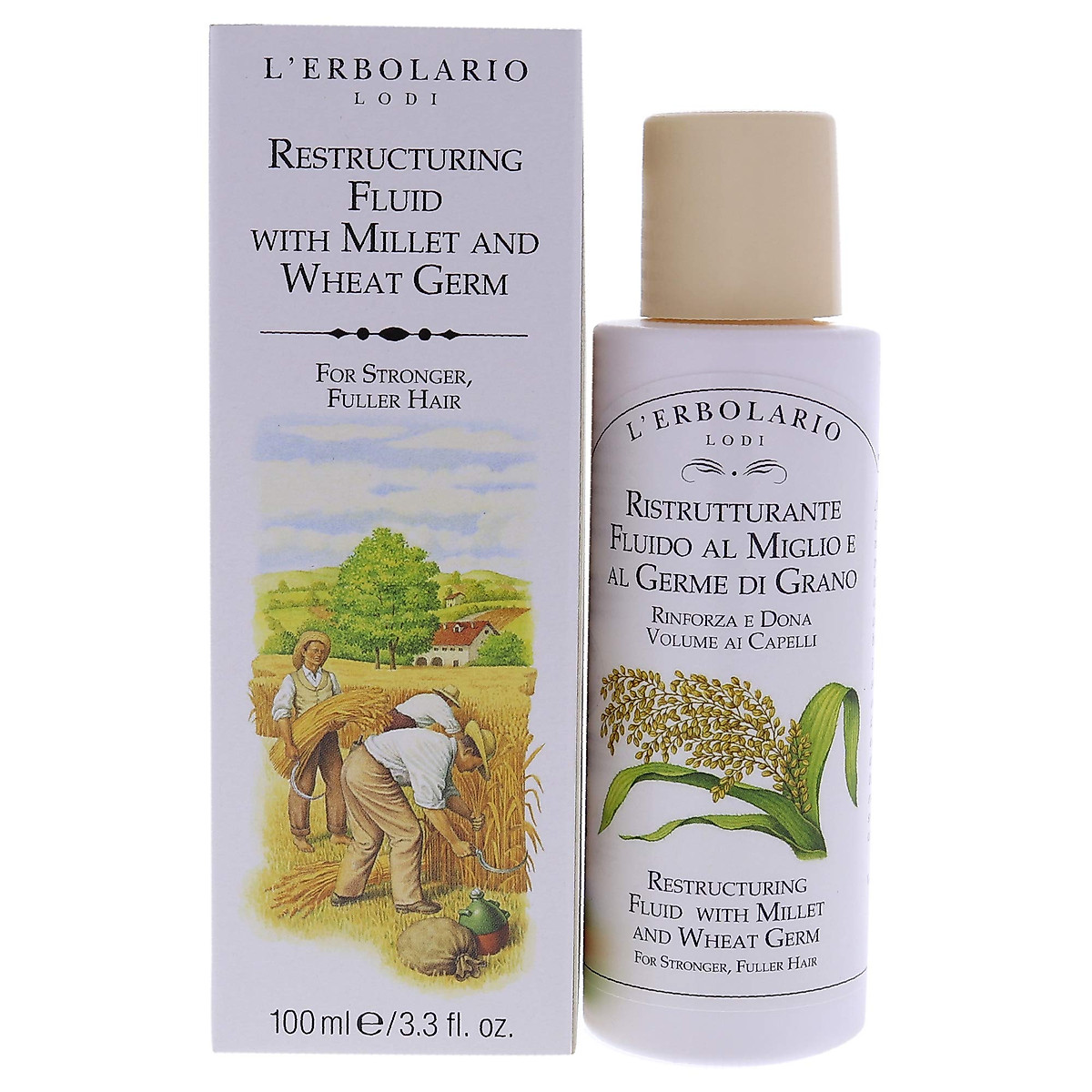 L'Erbolario Millet And Wheat Restructuring Fluid - Re-Compacting And Protective Treatment - Hair Serum To Repair The External Surface - For Stronger, Fuller Hair - Prevents Split Ends - 3.3 Oz
