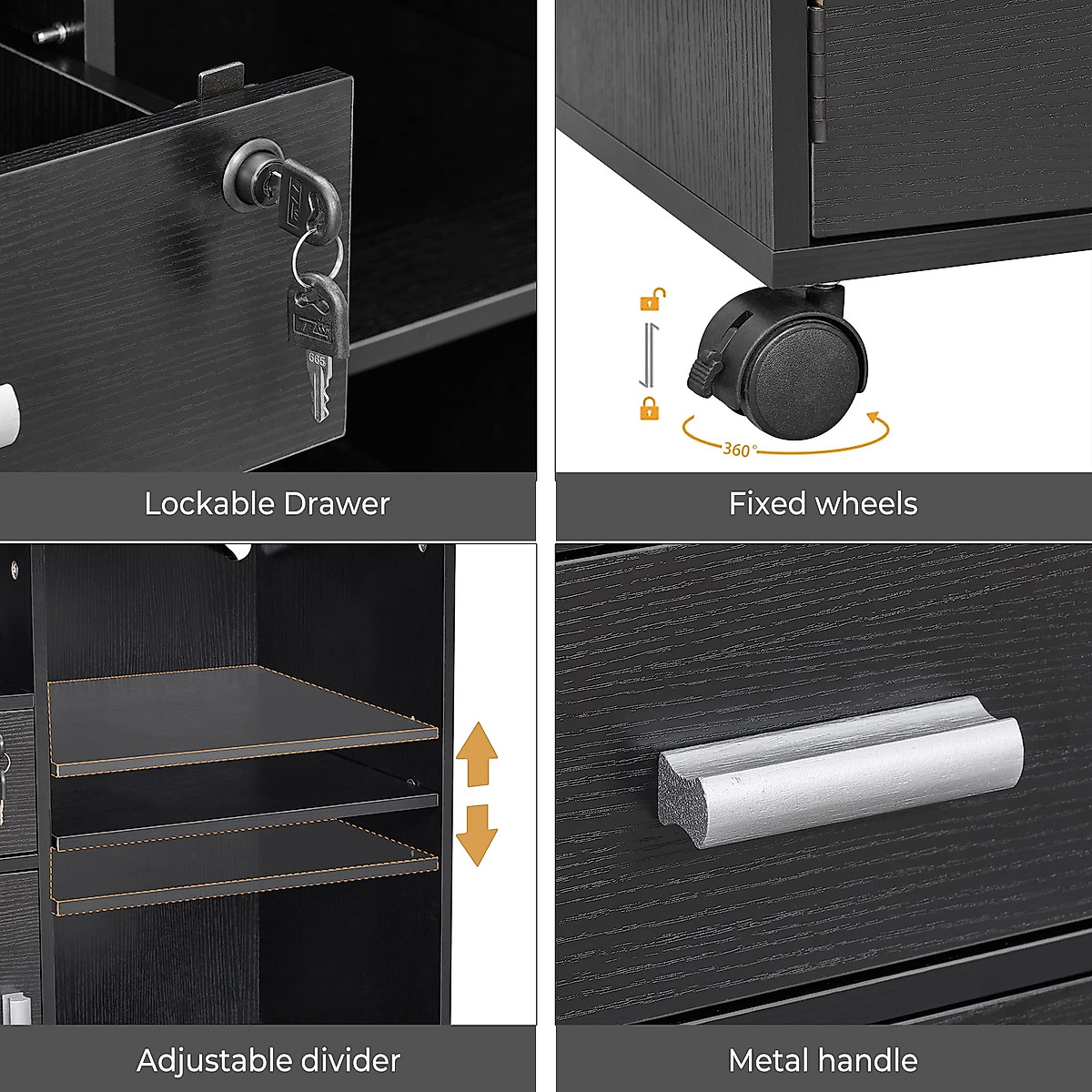 ANWBROAD Mobile File Cabinet with Charging Station & USB Ports, Rolling Printer Stand Filing Cabinets Lockable Storage Cabinet with Open Storage Shelves Drawers Home Office UBJG001H