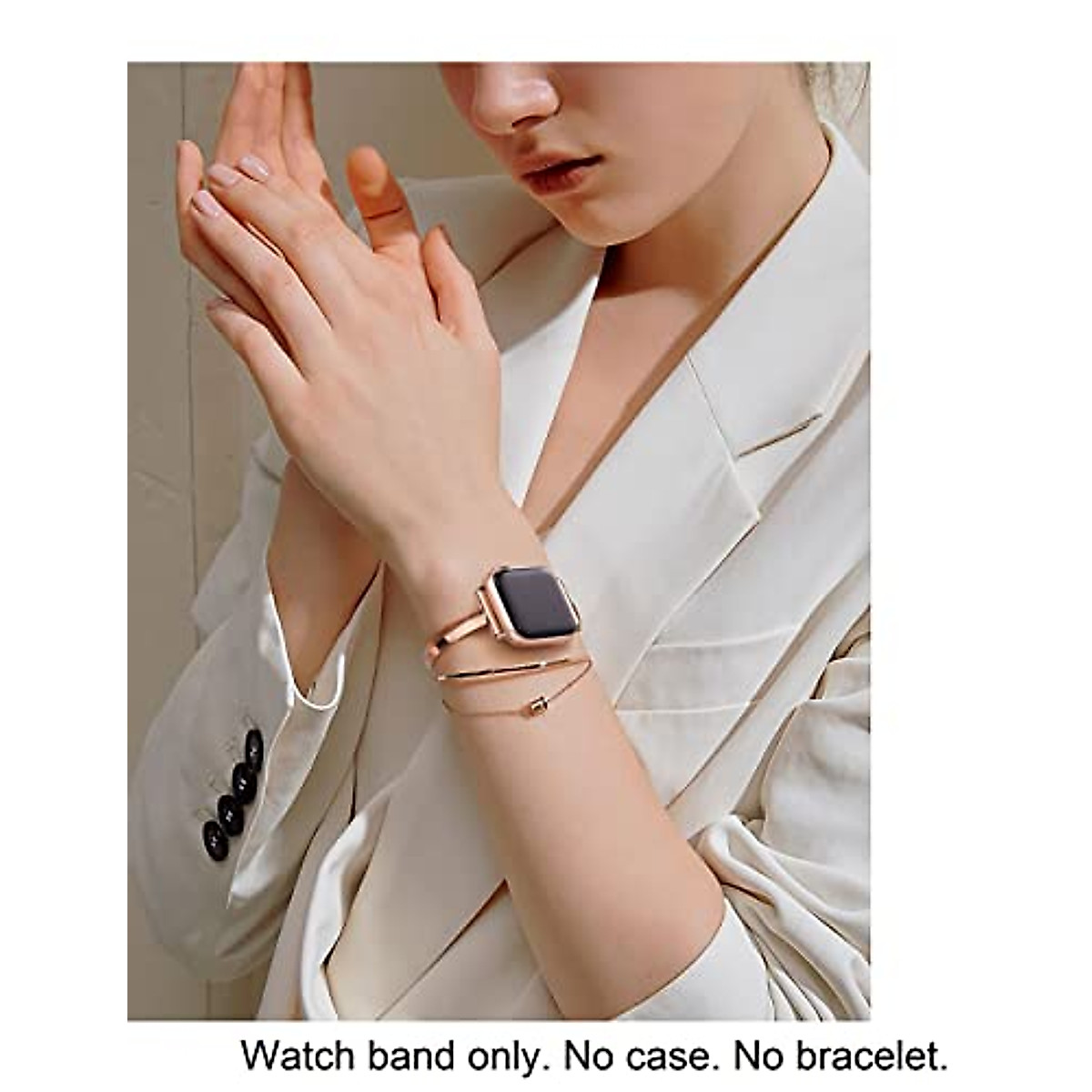 PlusRoc Stainless Steel Band Compatible with Apple Watch Band 38mm 40mm 41mm iWatch SE Series 8 7 6 5 4 3 2 1, Slim Versatile Bangle Bracelet for Women, Copper